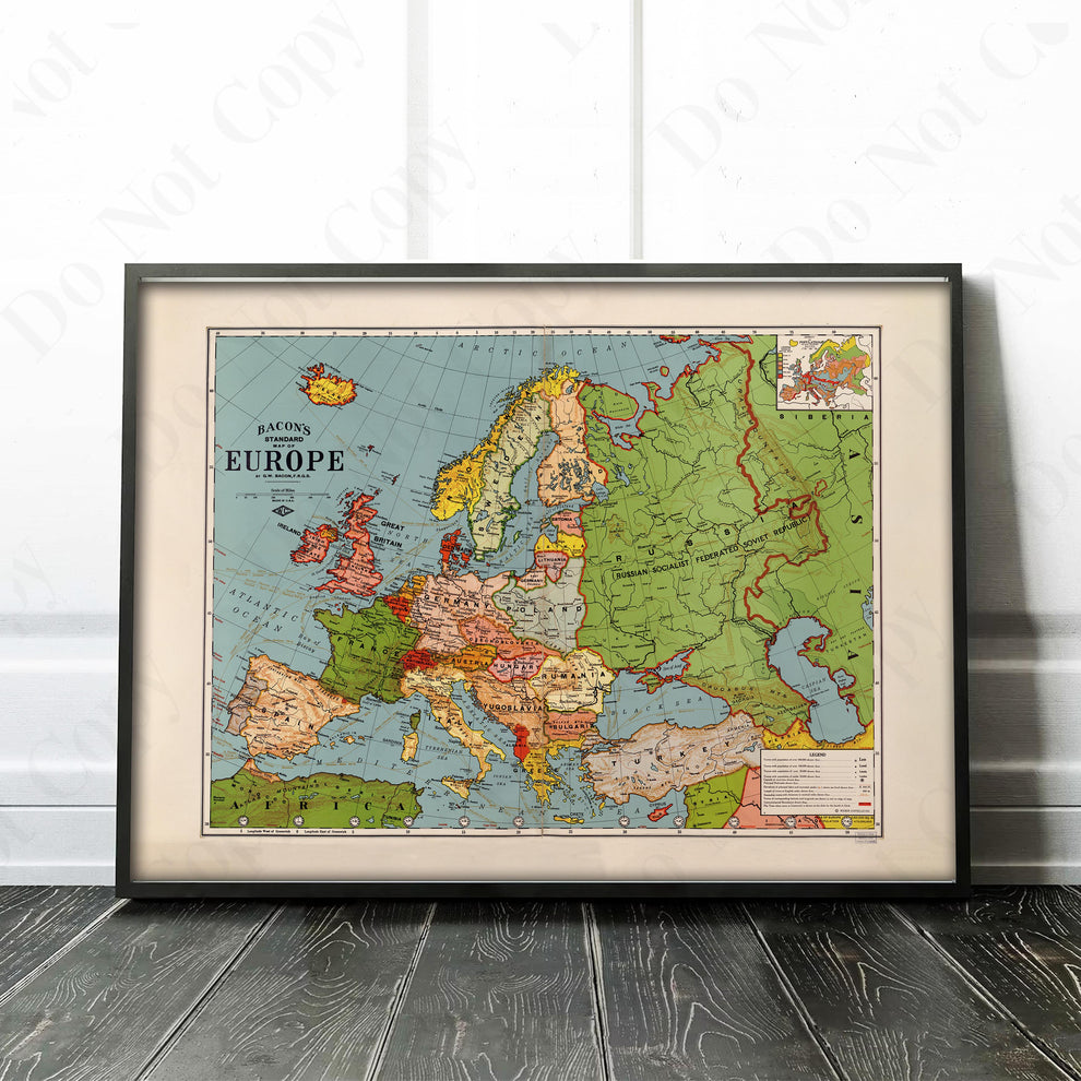 Bacon's Standard Map of Europe 1925 Vintage Maps Art Prints – Prints ...