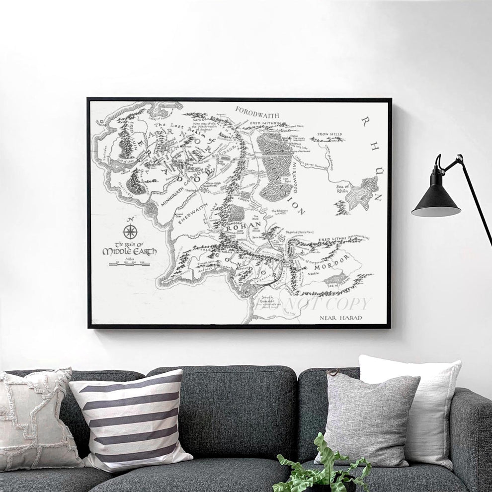 The Lord of the Rings - Map of Middle Earth (White) Wall Art Poster ...