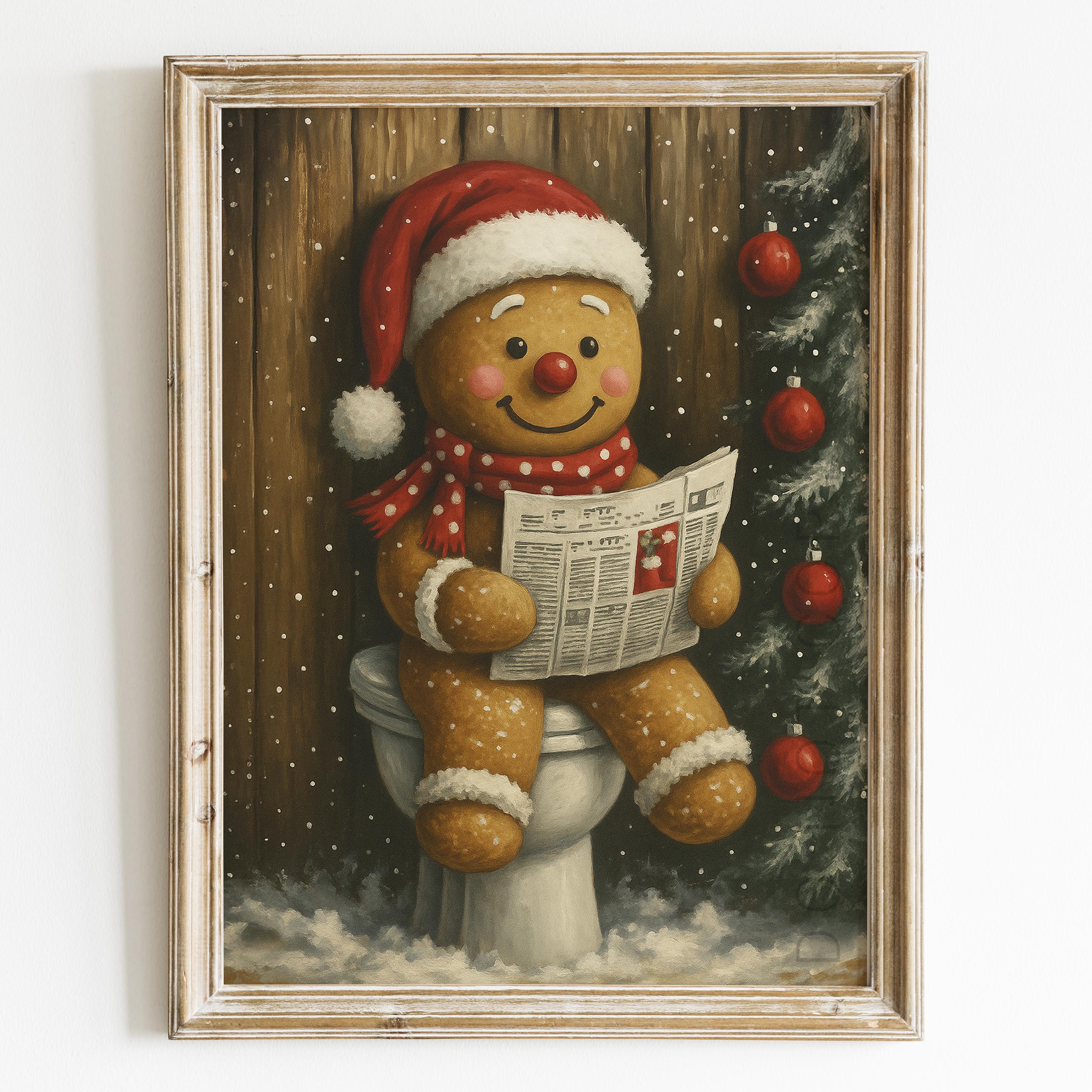 Gingerbread Man Reading Newspaper On The Toilet Wall Art Poster Prints ...