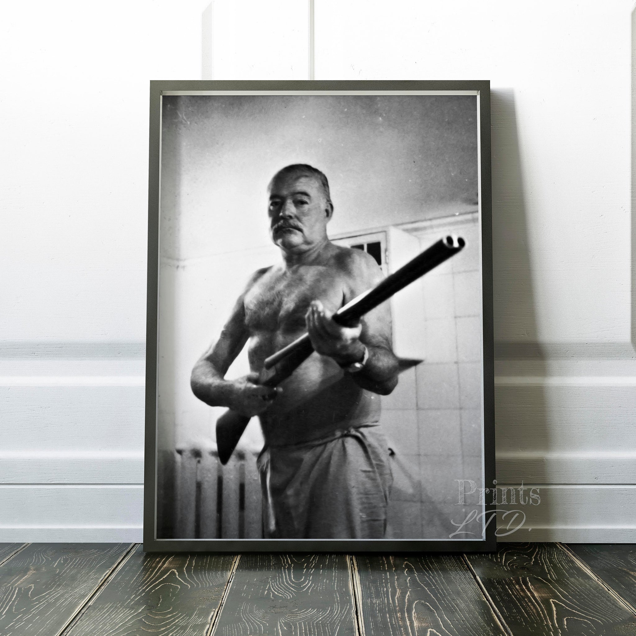 Ernest Hemingway With His Shotgun Rifle Wall Art Print – Prints Limited