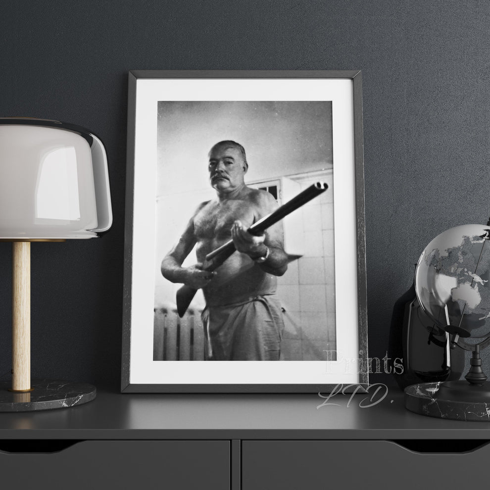 Ernest Hemingway With His Shotgun Rifle Wall Art Print – Prints Limited