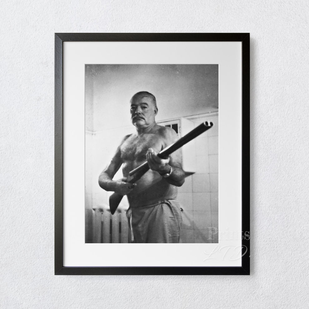 Ernest Hemingway With His Shotgun Rifle Wall Art Print – Prints Limited