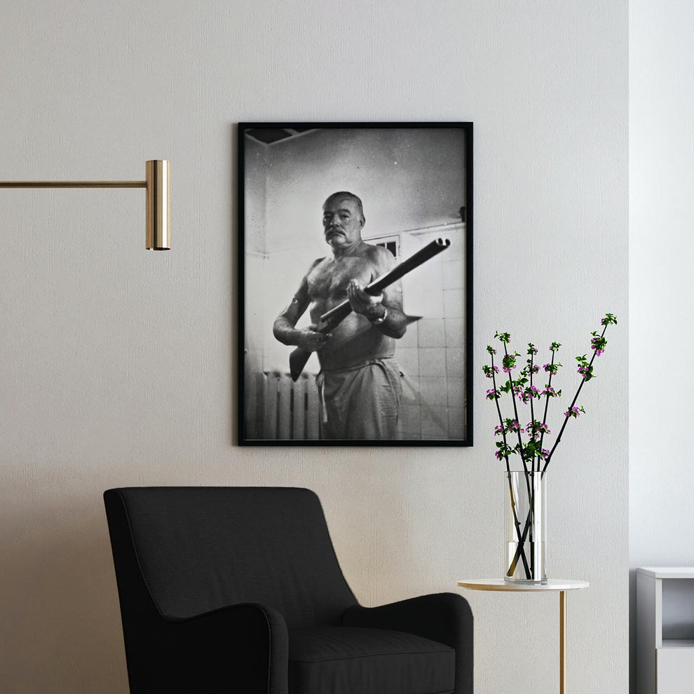 Ernest Hemingway With His Shotgun Rifle Wall Art Print – Prints Limited